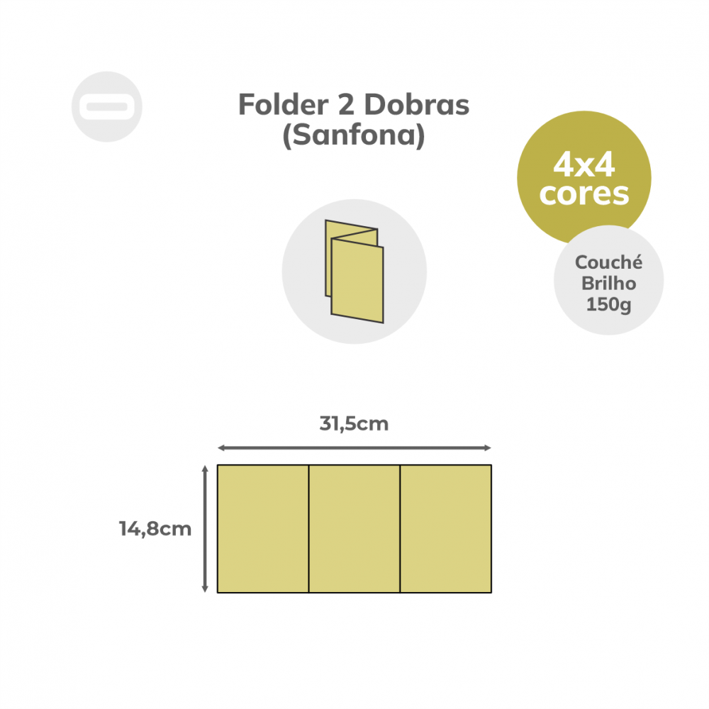 Folder 2 Dobras (Sanfona) 14,8x31,5 cm Aberto Papel Couché Brilho 150g ...